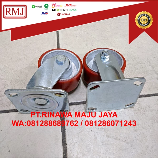 Jual Roda Troli - Roda Trolley PU Merah 4 inch heavy duty satu set 2 ...