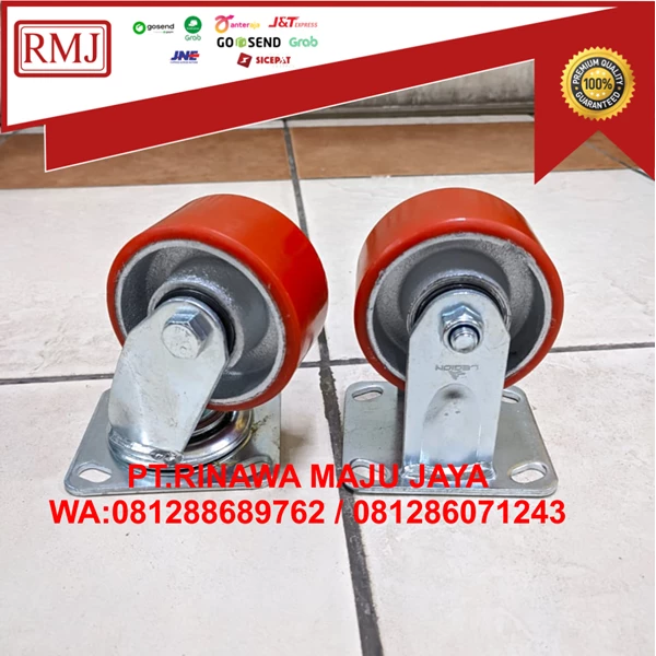 Jual Roda Troli - Roda Trolley PU Merah 4 inch heavy duty satu set 2 ...