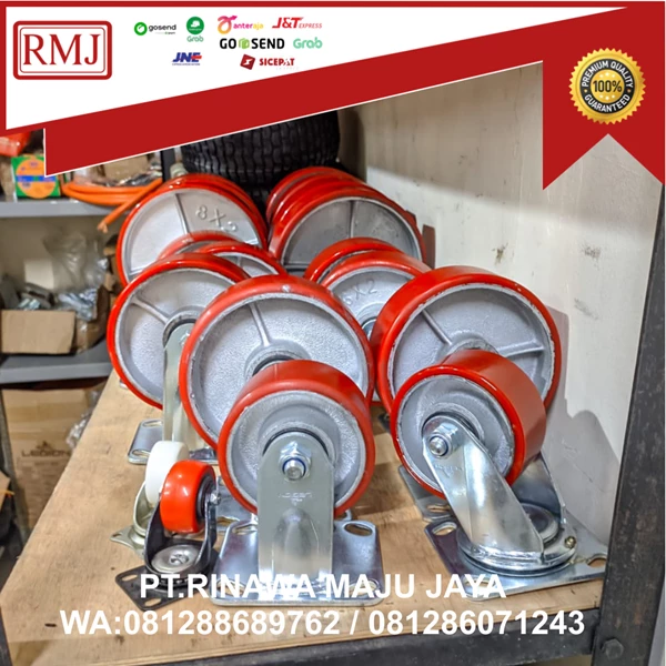 Jual Roda Troli - Roda Trolley PU Merah 4 inch heavy duty satu set 2 ...