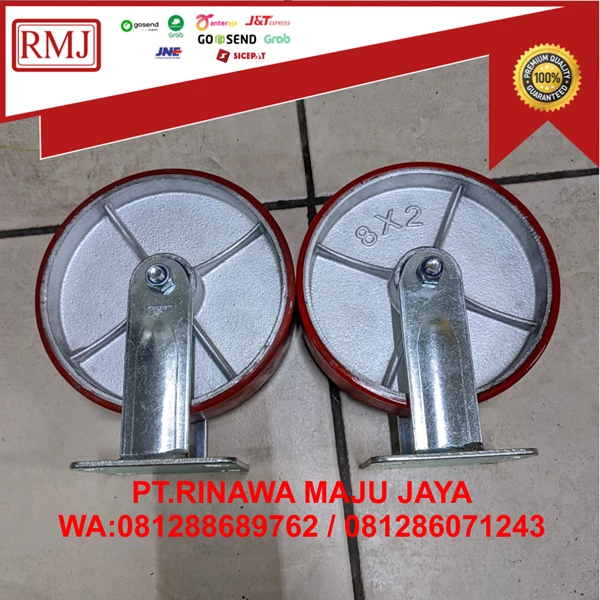 Jual Roda Troli - Roda Trolley PU Merah 8 inch Heavy duty set 2 hidup 2 ...