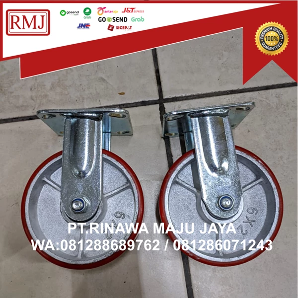 Jual Roda Troli - Roda Trolley PU Merah 6 inch Heavy duty set 2 hidup 2 ...